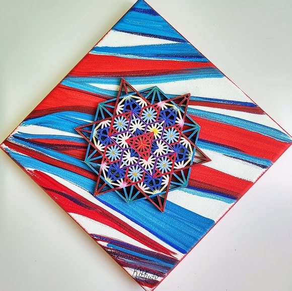 Art | We Love Usa Handcrafted Star Mandala Red White Blue Patriotic ...